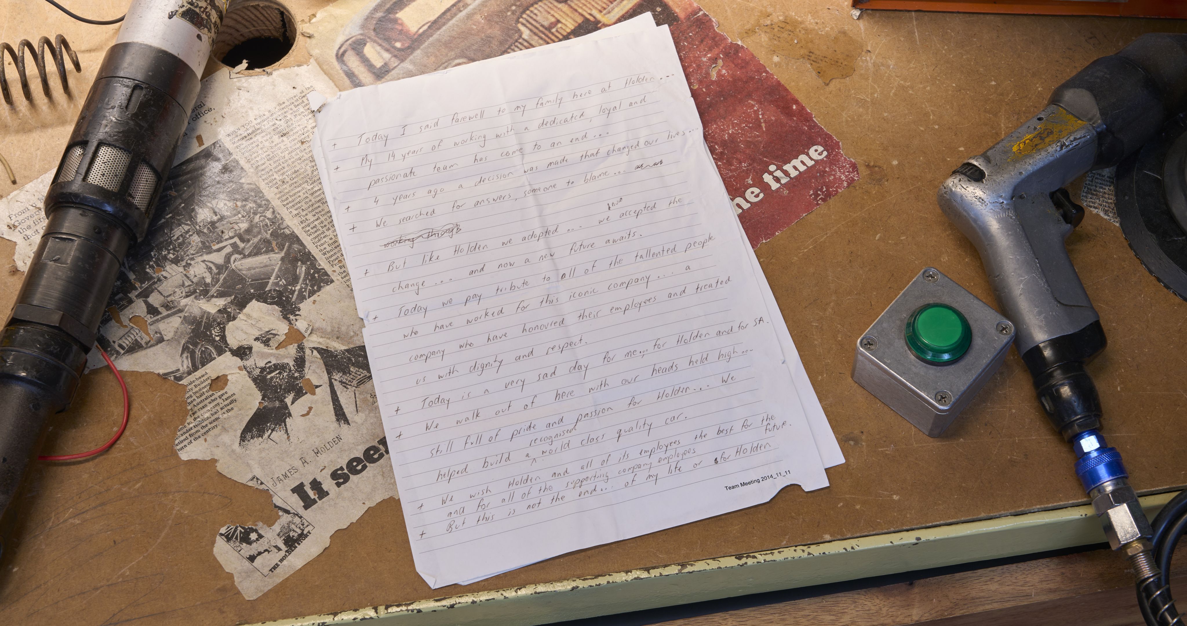 Andy's final day speech notes. Courtesy Andrew Reade.