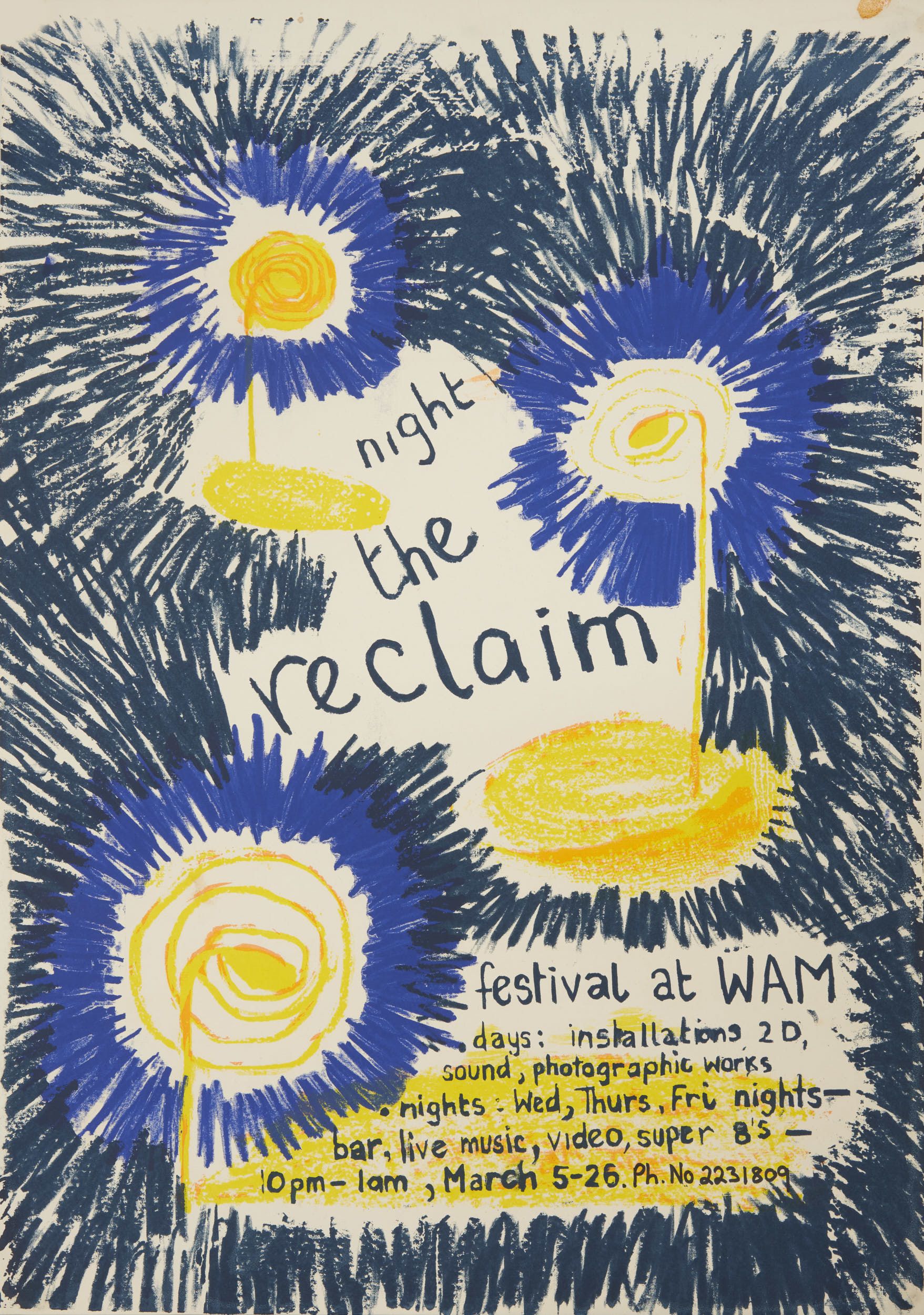 Blue and yellow artwork designed to look like the night sky. The title ...