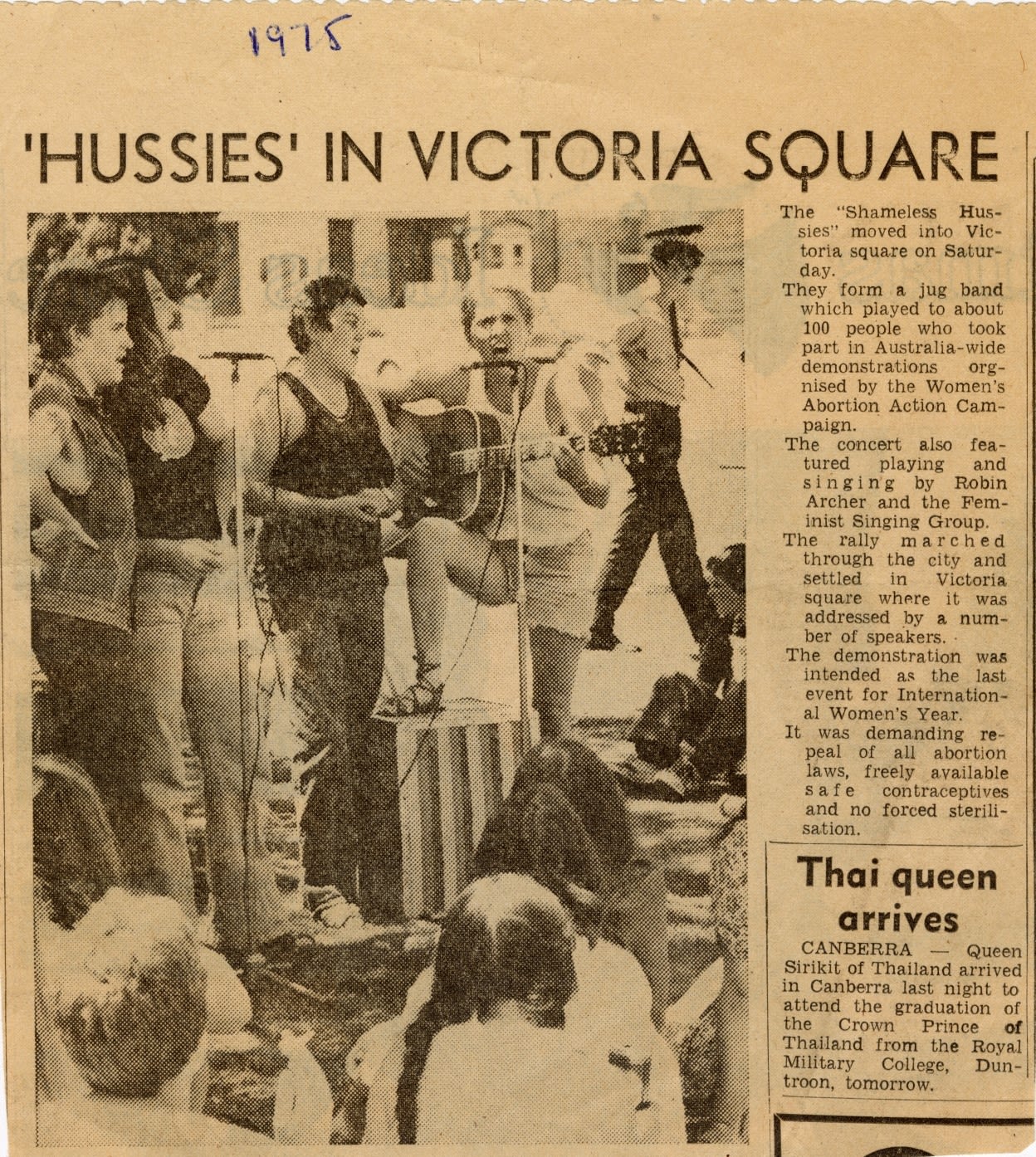 Newspaper article titled 'Hussies' in Victoria Square, displaying a ...