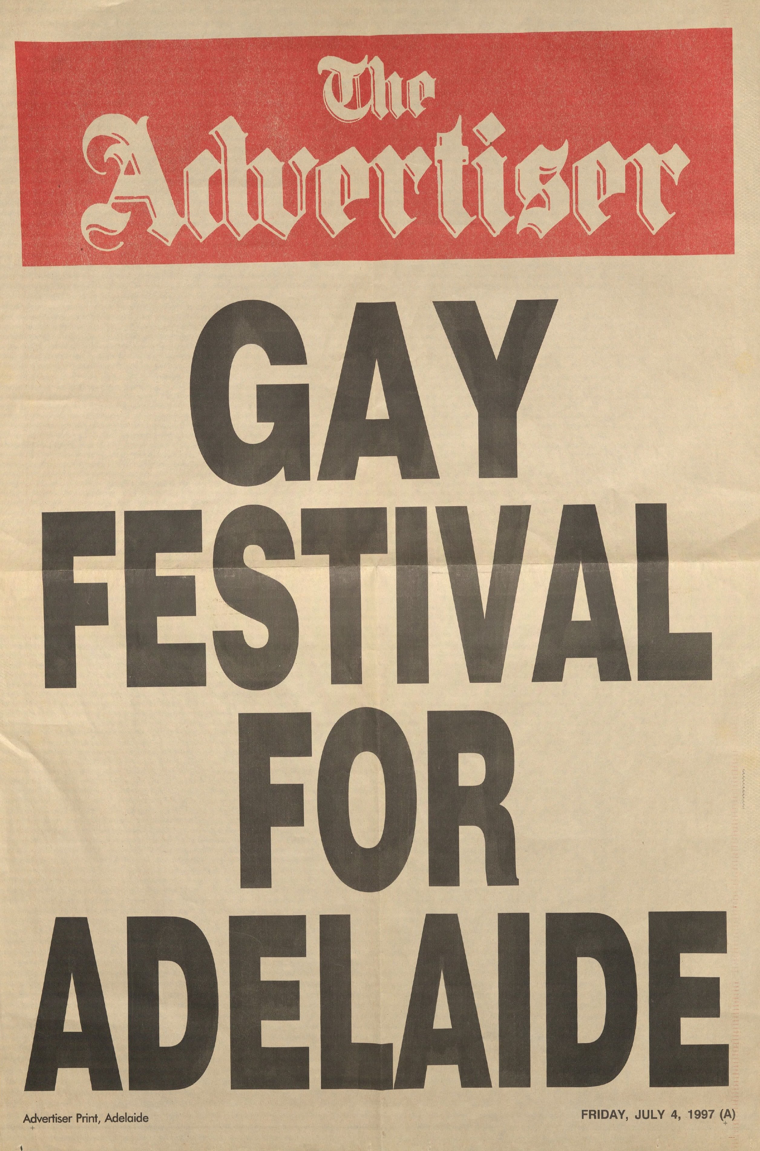 Newspaper stand advertisement displays 'The Advertiser' logo with the ...
