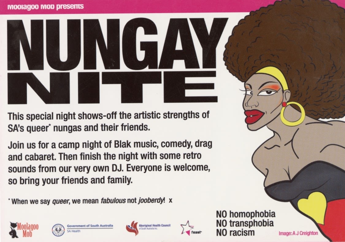 Flyer entitled 'Nungay Nite' in bold black text with smaller text beneath describing the event ...