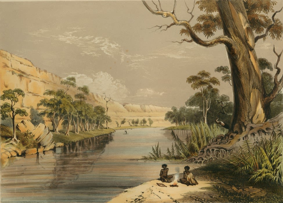Painting by George French Angas depicts the Murray River above Moorundi ...